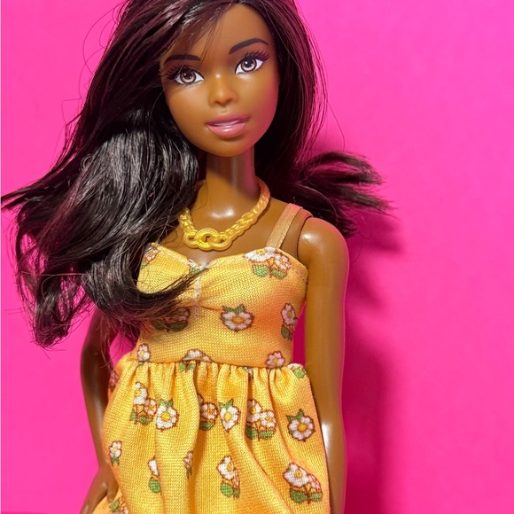 Barbie | Toys | Barbie Doll With Yellow Floral Dress And Black Hair ...